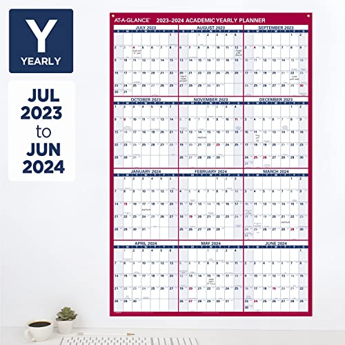 AT-A-GLANCE 2023-2024 Erasable Calendar, Wall Calendar, 32" x 48", XLarge, Academic, Dry Erase, Reversible, Vertical/Horizontal (PM36AP28)