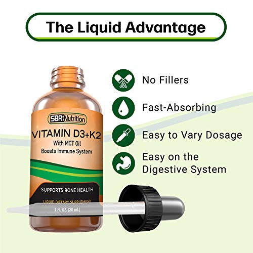 Vitamin D3 + K2 (MK-7) Liquid Drops with MCT Oil, Peppermint Flavor, Helps Support Strong Bones and Healthy Heart, 1 fl. oz.