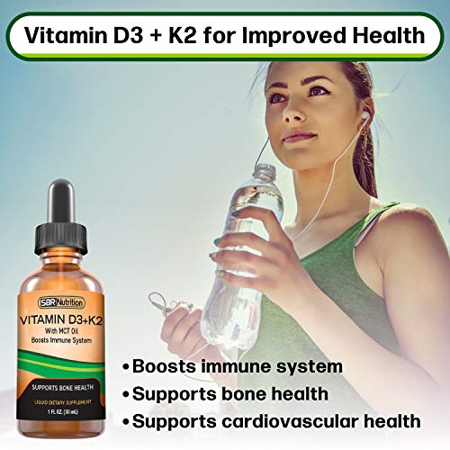 Vitamin D3 + K2 (MK-7) Liquid Drops with MCT Oil, Peppermint Flavor, Helps Support Strong Bones and Healthy Heart, 1 fl. oz.