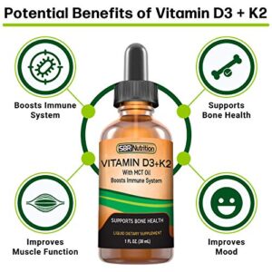 Vitamin D3 + K2 (MK-7) Liquid Drops with MCT Oil, Peppermint Flavor, Helps Support Strong Bones and Healthy Heart, 1 fl. oz.