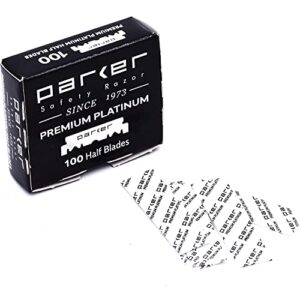 parker premium platinum 1/2 blades, 100 count **, for professional barber razors, shavette razors and disposable blade straight razors that accept half of a double edge razor blade