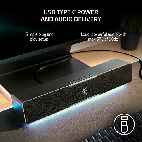 Razer Leviathan V2 X: PC Soundbar with Full-Range Drivers - Compact Design - Chroma RGB - USB Type C Power and Audio Delivery - Bluetooth 5.0 - for PC,-Laptop, Smartphones, Tablets & Nintendo Switch