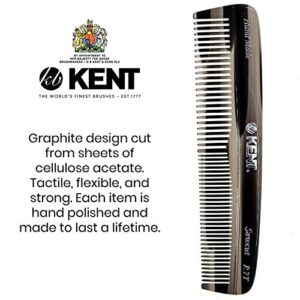 Kent R7TG Graphite Double Tooth Hair Pocket Comb, Small Fine/Wide Tooth Comb For Grooming Styling Hair, Beard and Mustache, for Men, Women and Kids. Saw Cut and Hand Polished. Handmade in England