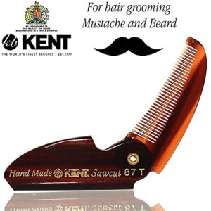 Kent 87T Combo Handmade Folding Pocket Comb for Men, Fine Tooth Hair Comb Straightener for Everyday Grooming Styling Hair, Beard or Mustache, Use Wet or Dry, Saw Cut Hand Polished, Made in England