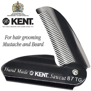 Kent 87T Combo Handmade Folding Pocket Comb for Men, Fine Tooth Hair Comb Straightener for Everyday Grooming Styling Hair, Beard or Mustache, Use Wet or Dry, Saw Cut Hand Polished, Made in England