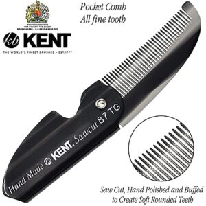 Kent 87T Combo Handmade Folding Pocket Comb for Men, Fine Tooth Hair Comb Straightener for Everyday Grooming Styling Hair, Beard or Mustache, Use Wet or Dry, Saw Cut Hand Polished, Made in England