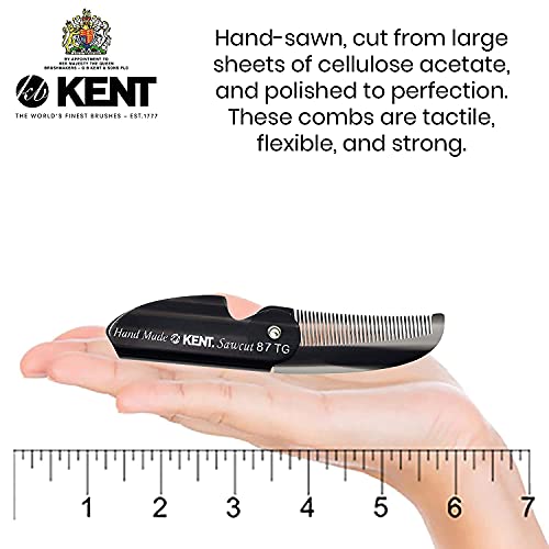 Kent 87T Combo Handmade Folding Pocket Comb for Men, Fine Tooth Hair Comb Straightener for Everyday Grooming Styling Hair, Beard or Mustache, Use Wet or Dry, Saw Cut Hand Polished, Made in England