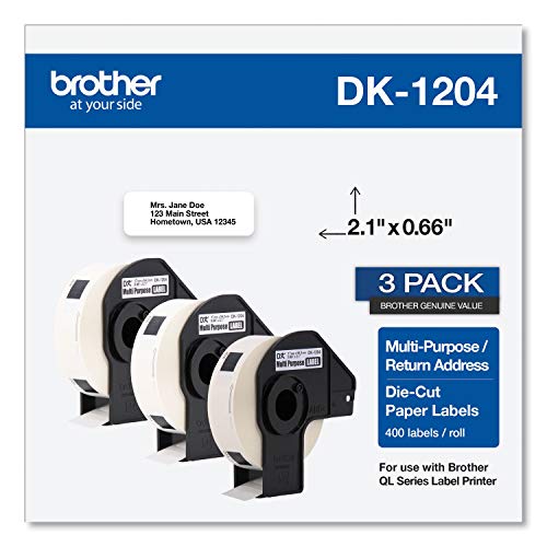 Brother Genuine DK-12043PK Multipurpose Paper Label Roll, Die-Cut Paper Labels, Engineered for Excellence, 400 Labels Per Roll, (3) Rolls per Box (DK12043PK)