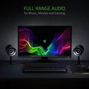 Razer Nommo Chroma: Custom Woven 3" Glass Fiber Drivers - Rear-Facing Bass Ports - Bass Knob w/ Automatic Gain Control - Razer Chroma Enabled - Full Range 2.0 PC Gaming Speakers, Black