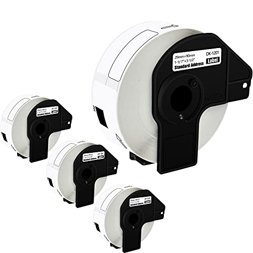 GREENCYCLE 4PK Replacement 1-1/7" x 3-1/2" DK-1201 Standard Address Labels Compatible for Brother DK1201 Ptouch Label Printers QL-500 QL-550 QL-700 w/Cartridge