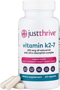 just thrive: vitamin k2-7 – bone and heart health supplement with magnesium, zinc and menaquinone-7-30-day supply – 320 mcg with ultra absorption – support teeth, circulation, brain and nerve health