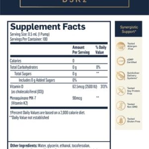 Quicksilver Scientific Nanoemulsified D3K2 - Emulsified Liquid Vitamin D3 + K2 MK7 Liposomal Supplement for Heart, Bone Health + Immune Support - Bioactive 2500IU for Enhanced Absorption (1.7oz/50ml)