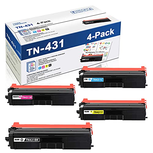 MaxColor TN431BK,TN431C,TN431M,TN431Y 4PK(1BK+1C+1M+1Y) Compatible TN431 TN-431 Toner Cartridge Replacement for Brother DCP-L8410CDW MFC-L8610CDW L8690CDW L8900CDW L9570CDWT L9570CDW Printer