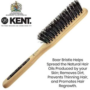 KENT PF06 Natural Wood Boar Bristle Hair Brush - Straightening Brush and Styling Brush for Short to Medium Length Hair - Natural Bristle Hair Brush, Travel Hair Brush, and Smoothing Brush