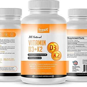 Vegan Vitamin D3 (5000iu/125mcg) + Vitamin K2 (100mcg as MK-7) for Optimal Absorption (90 Capsules 5000iu Each - 3 Month Supply) - Plant Based Vitamin D3 K2 Supplement - Non GMO, Gluten Free - Adults