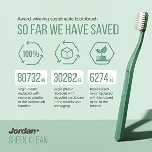 Jordan* ® | Green Clean Manual Toothbrush | Award Winning Sustainable Toothbrush Made from Recycled Materials | Eco-Friendly | Scandinavian Design | Soft Bristle Toothbrush | Mixed Colour | 4 Units