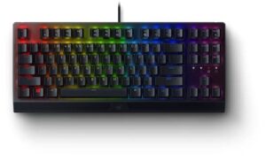 razer blackwidow v3 tenkeyless tkl mechanical gaming keyboard: yellow mechanical switches – linear & silent – chroma rgb lighting – compact form factor – programmable macros – usb passthrough