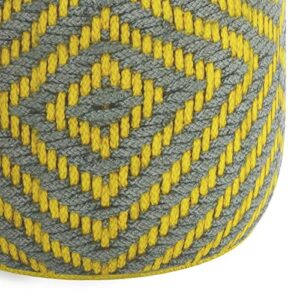 SIMPLIHOME Kent Boho Round Woven Outdoor/ Indoor Pouf in Grey and Yellow Recycled PET Polyester for the Living Room, Family Room, Bedroom and Kids Room