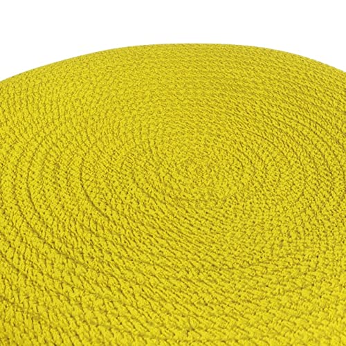 SIMPLIHOME Kent Boho Round Woven Outdoor/ Indoor Pouf in Grey and Yellow Recycled PET Polyester for the Living Room, Family Room, Bedroom and Kids Room