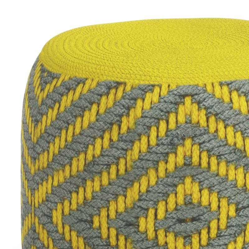 SIMPLIHOME Kent Boho Round Woven Outdoor/ Indoor Pouf in Grey and Yellow Recycled PET Polyester for the Living Room, Family Room, Bedroom and Kids Room