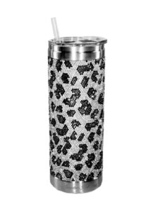 jacqueline kent bubbles & bling tumbler – snow leopard silver tone – crystal embellished