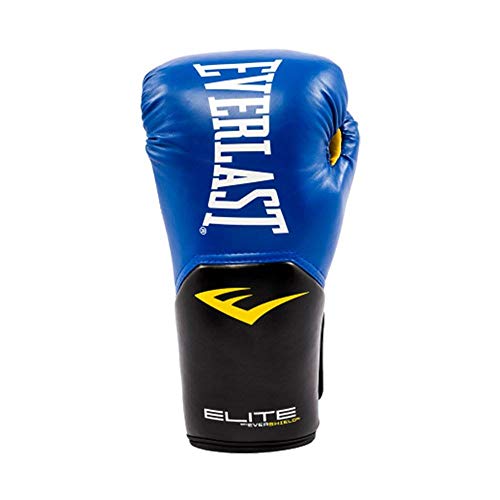 Everlast Blue Elite Pro Style Training Boxing Gloves 12 Ounce and Black 120 Inch Hand Wraps