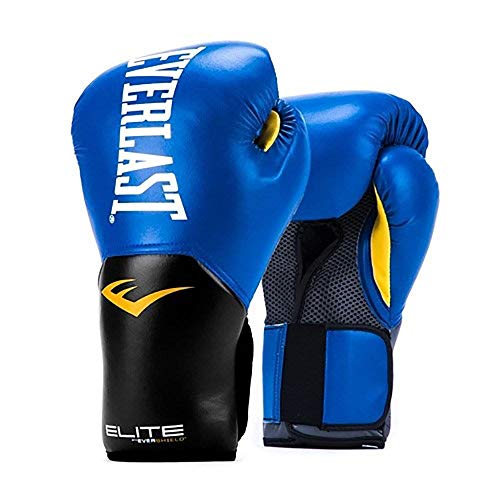 Everlast Blue Elite Pro Style Training Boxing Gloves 12 Ounce and Black 120 Inch Hand Wraps