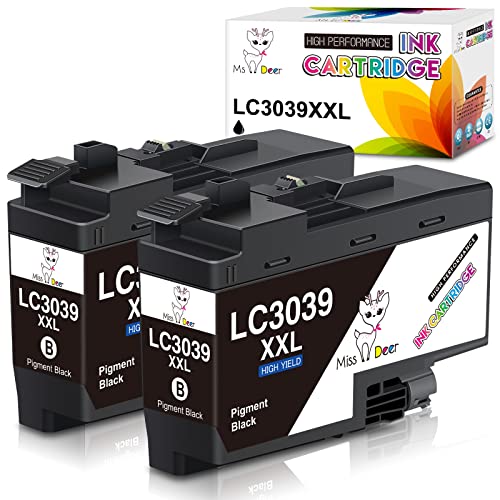 Miss Deer Compatible Ink Cartridge Pigment Replacement for Brother LC3039 XXL LC3039XXL LC3039BK MFC-J5845DW MFC-J5845DW MFC-J5945DW MFC-J6945DW MFC-J6545DW MFC-J6545DW XL (2 Black)