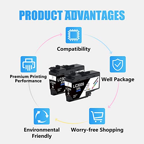 Miss Deer Compatible Ink Cartridge Pigment Replacement for Brother LC3039 XXL LC3039XXL LC3039BK MFC-J5845DW MFC-J5845DW MFC-J5945DW MFC-J6945DW MFC-J6545DW MFC-J6545DW XL (2 Black)