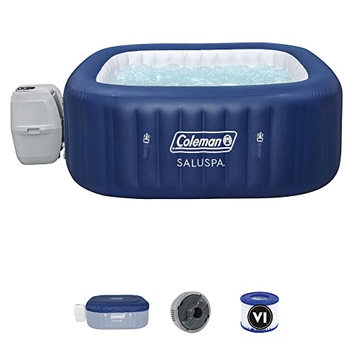 Coleman 90454 Atlantis SaluSpa 71" x 26" 4-6 Person Outdoor Portable Inflatable Square Hot Tub Spa with 140 Air Jets, Cover, and 2 Cartridges, Blue