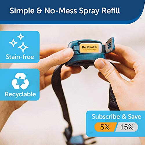 PetSafe Spray Bark Dog Collar, Automatic No Bark Device for Dogs 8 lb. and Up - Rechargeable and Water-Resistant – Includes Citronella and Unscented Spray Refills & USB Charging Cable, Navy