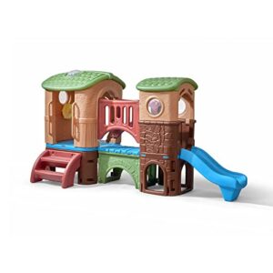 step2 clubhouse climber playset – toddler play gym with elevated clubhouse, two slides, bridge, and crawl-through tunnel