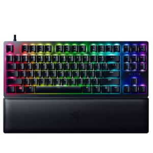 razer huntsman v2 tkl tenkeyless gaming keyboard: fastest clicky optical switches w/quick keystrokes & 8000hz polling rate – detachable type-c cable – doubleshot pbt keycaps – ergonomic wrist rest