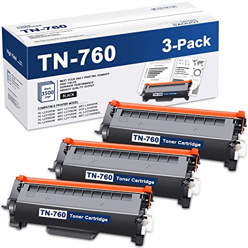 3 Pack High Yield TN760 Toner Cartridge Replacement for Brother TN-760 MFC-L2710DW DCP-L2550DW HL-L2350DW Printer Ink (TN7603PK Toner,3500 Pages/Cartridge)