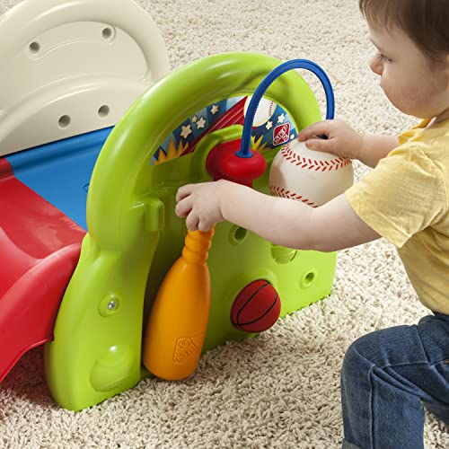 Step2 Sports-Tastic Climber – 3-In-1 Sports Activity Center Indoor/Outdoor Playset – Toddler Climber with Kids Slide, Basketball Hoop, Soccer Goal, & Tethered Baseball