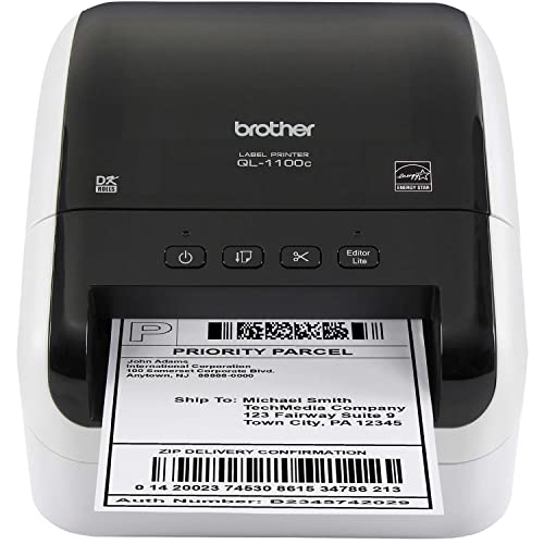 Brother QL-1100C Wide Format Wired Professional Monochrome Postage and Barcode Direct Thermal Label Printer, Black and White - Print via USB - 4" Wide, 300 x 300 dpi, 69 Labels Per Minute, Auto Cutter