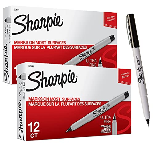 Sharpie 37001 Permanent Markers H7MS4 , Ultra Fine Point, Black, 24 Count