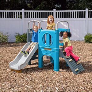 Step2 Scout & Slide Climber Toddler Playset – Toddler Play Gym with Elevated Kids Playhouse, Kids Slide, Two Climbing Walls, Steering Wheel, and Metal Bars – Dimensions 72.5" x 70" x 55.75"