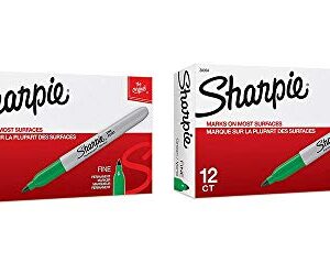 Sharpie Permanent Markers, Fine Point Green, 2 packs of 12 Total of 24