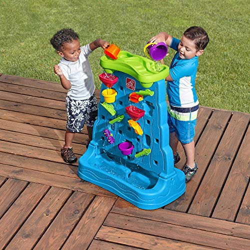 Step2 Waterfall Discovery Wall | Double-Sided Outdoor Water Play Set with 13-Pc Accessory, Multicolor, Basic