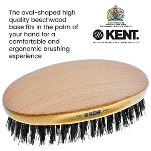 Kent PF22 Oval Men Military Hair Brush, Black Boar Bristle and Nylon Bristle Mix for Mens Grooming Hair and Beard, Scalp Brush, 360 Wave, and Facial Brush for Beard Care. Made in England