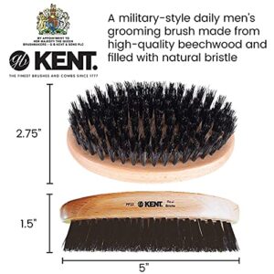 Kent PF22 Oval Men Military Hair Brush, Black Boar Bristle and Nylon Bristle Mix for Mens Grooming Hair and Beard, Scalp Brush, 360 Wave, and Facial Brush for Beard Care. Made in England