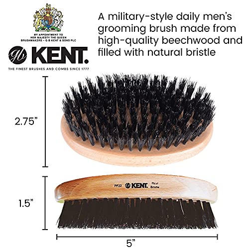 Kent PF22 Oval Men Military Hair Brush, Black Boar Bristle and Nylon Bristle Mix for Mens Grooming Hair and Beard, Scalp Brush, 360 Wave, and Facial Brush for Beard Care. Made in England