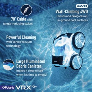 Polaris VRX iQ+ Smart Robotic Pool Cleaner with iAquaLink Control, Extra Long 70' Cable w/Tangle reducing Swivel, Large Debris Canister and 7 Cleaning Modes