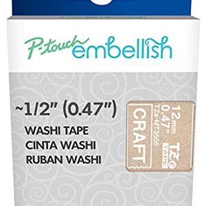 Brother P-touch Embellish White Print on Craft Washi Tape TZeMT3505 - ~½” Wide x 13.1’ Long for use with P-touch Embellish Ribbon & Tape Printer