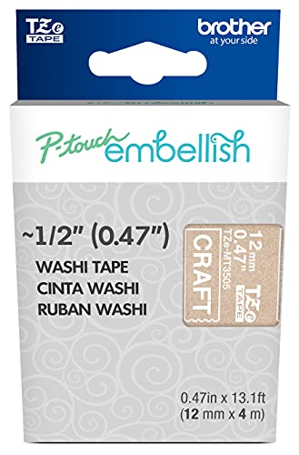 Brother P-touch Embellish White Print on Craft Washi Tape TZeMT3505 - ~½” Wide x 13.1’ Long for use with P-touch Embellish Ribbon & Tape Printer