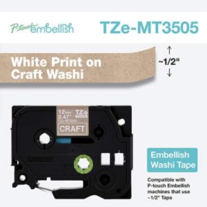 Brother P-touch Embellish White Print on Craft Washi Tape TZeMT3505 - ~½” Wide x 13.1’ Long for use with P-touch Embellish Ribbon & Tape Printer