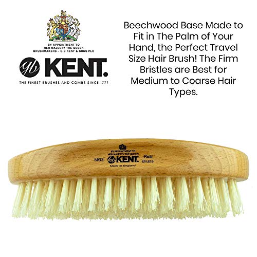 Kent MG3 Finest Men's Hair Brush & Beard Brush for Skin Care - 100% Natural White Boar Bristle Brush for Mens Grooming, Scalp Brush, 360 Wave, and Beard Straightener For Men's Hair Care