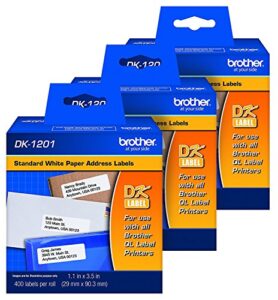 brother genuine dk-1201 die-cut standard address labels, 400 labels per roll, 3 rolls – for use with all ql label printers,bnd01644