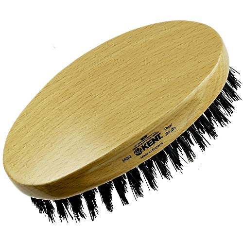 Kent MG2 Finest Men's Oval 100% Natural Beechwood Military Hair Brush with 100% Natural Black Boar Bristle for Mens Grooming, Scalp Brush, 360 Wave, Beard Straightener & Facial Brush for Beard Care